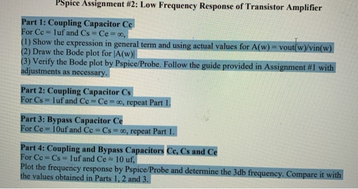 Solved PSpice Assignment #2: Low Frequency Response of | Chegg.com