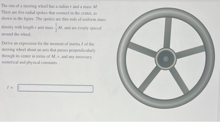 Solved The rim of a steering wheel has a radius r and a mass | Chegg.com