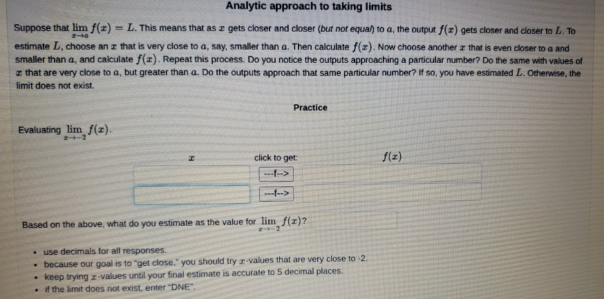 Solved -ta Analytic approach to taking limits Suppose that | Chegg.com