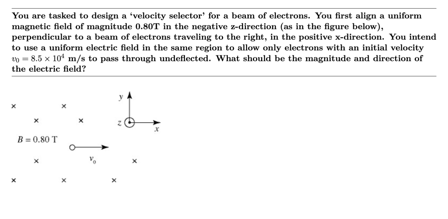 Solved You are tasked to design a 'velocity selector' for a | Chegg.com