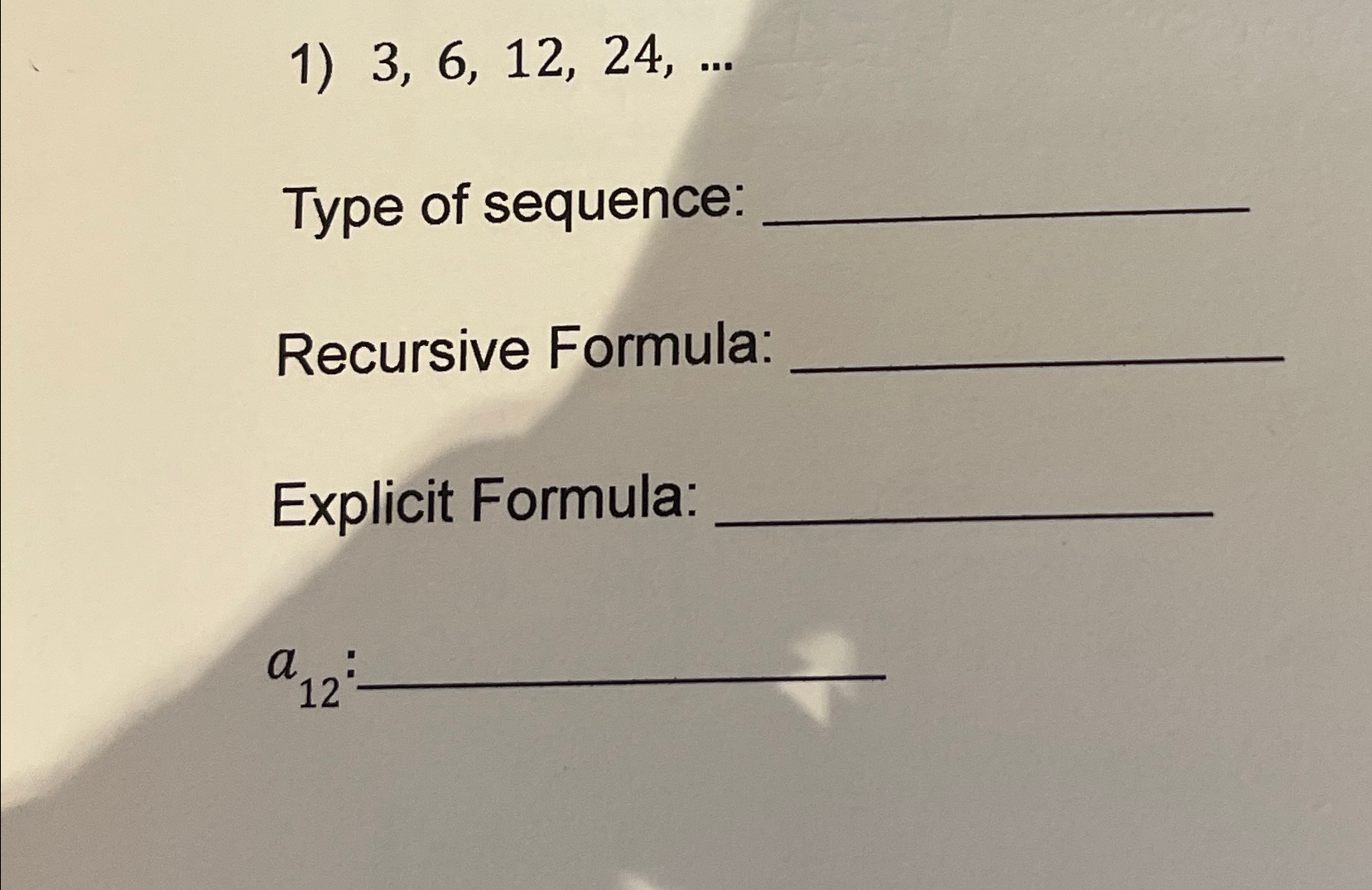 Solved 3,6,12,24,dotsType of sequence: Recursive Formula: | Chegg.com
