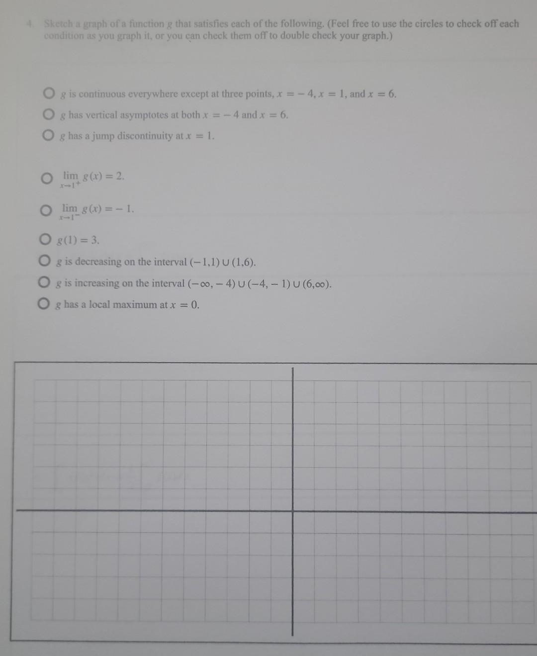 Solved 4. Sketch a graph of a function g that satisfies each | Chegg.com