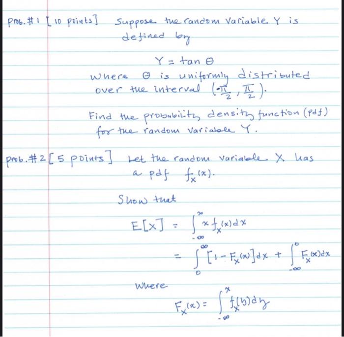 Solved prob. \#1 [10 points] Suppose the random variable Y | Chegg.com