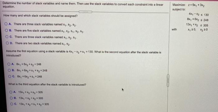 Solved Determine the number of slack variables and name | Chegg.com
