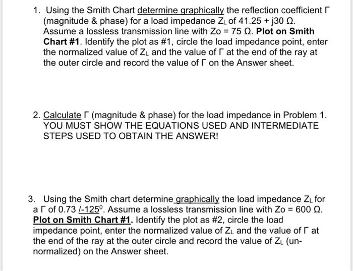Solved 1. Using the Smith Chart determine graphically the | Chegg.com