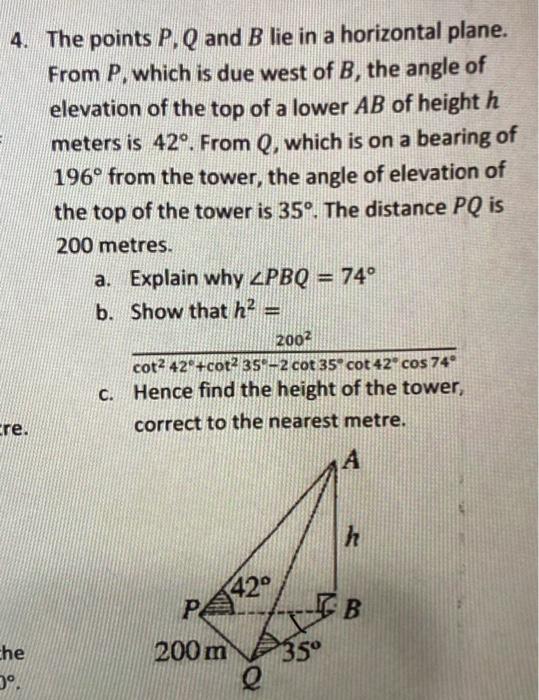 Solved The points P,Q and B lie in a horizontal plane. From | Chegg.com