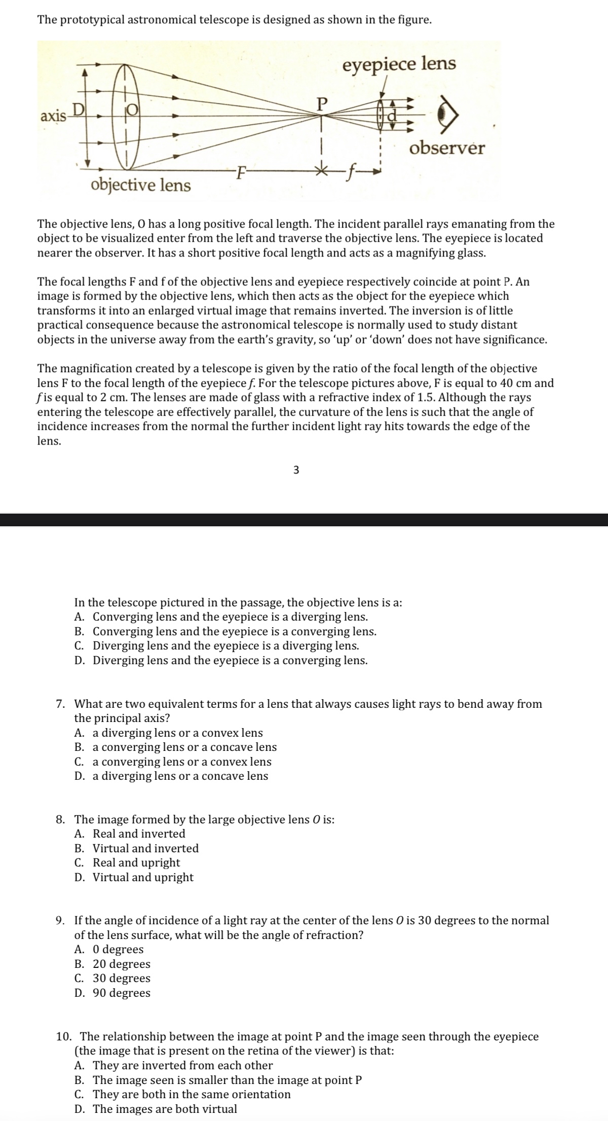 Solved The objective lens, O has a long positive focal | Chegg.com