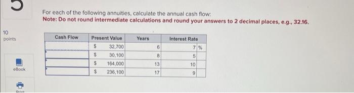 Solved For each of the following annuities, calculate the | Chegg.com