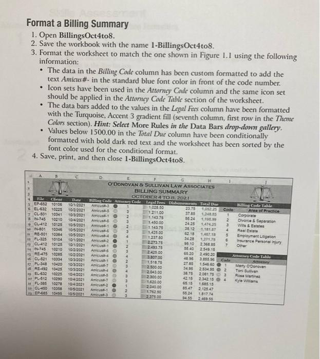 Solved Format a Billing Summary 1. Open BillingsOct4to8. 2. | Chegg.com