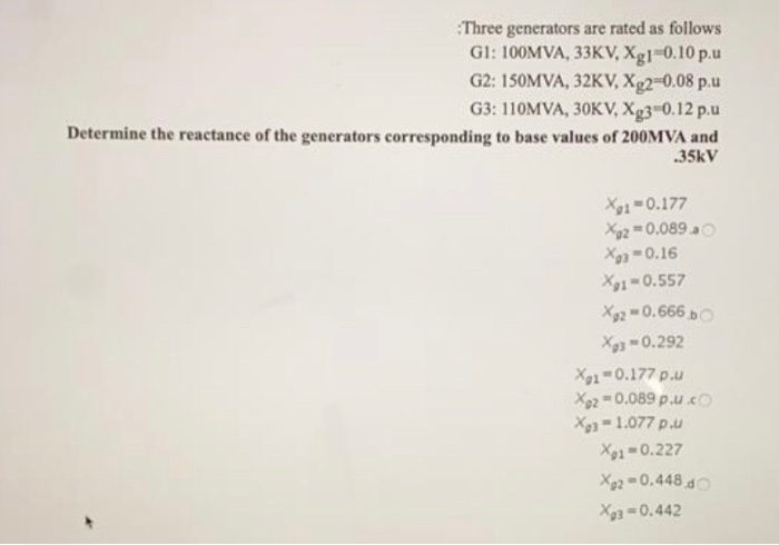 Solved Three generators are rated as follows GI: 100MVA, | Chegg.com
