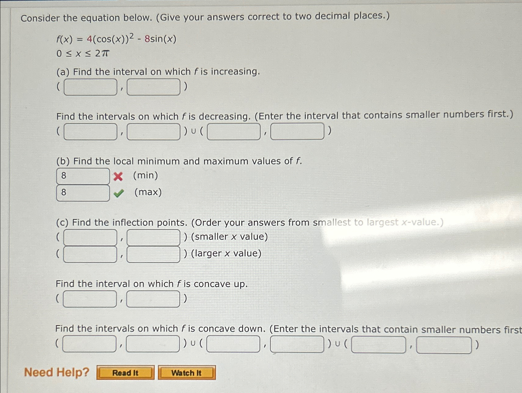 Solved Consider the equation below. (Give your answers | Chegg.com