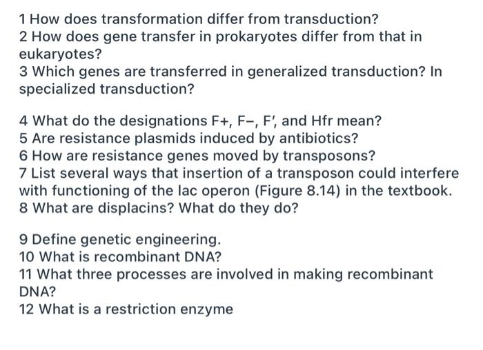 Solved 1 How does transformation differ from transduction? 2 | Chegg.com
