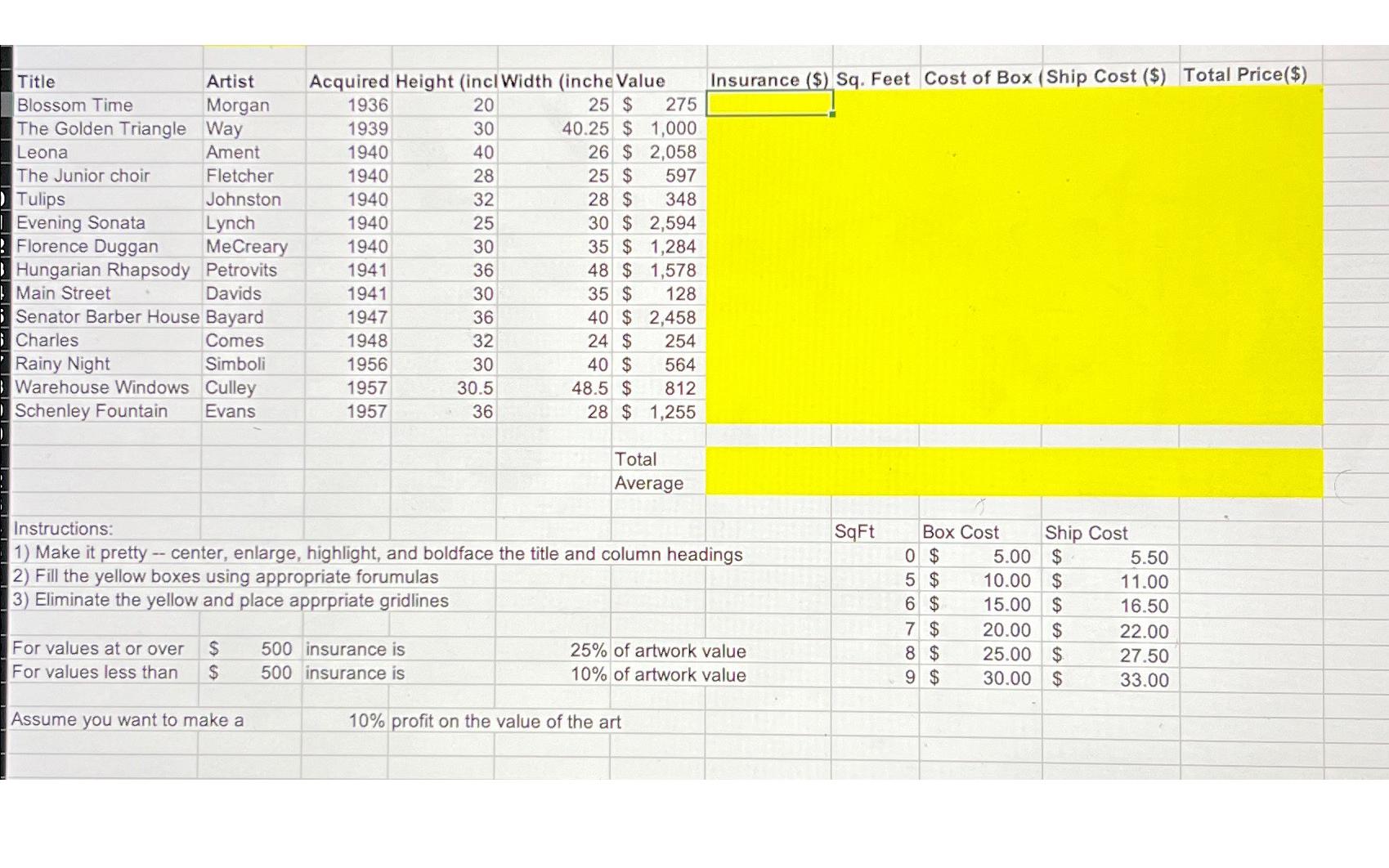 Solved Just add formulas for each yellow column | Chegg.com