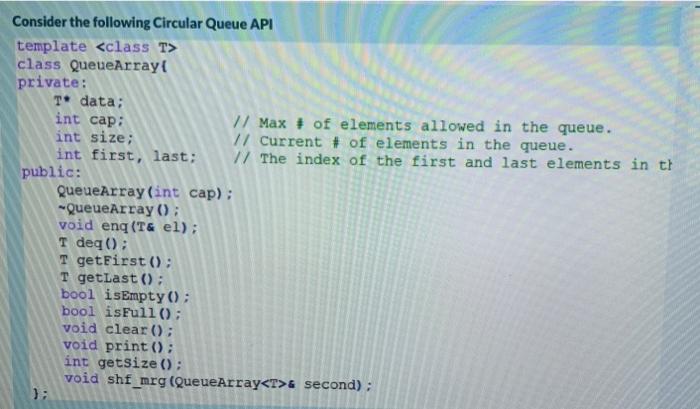 Solved int cap: Consider the following Circular Queue API | Chegg.com