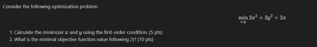 Solved Consider the following optimization | Chegg.com