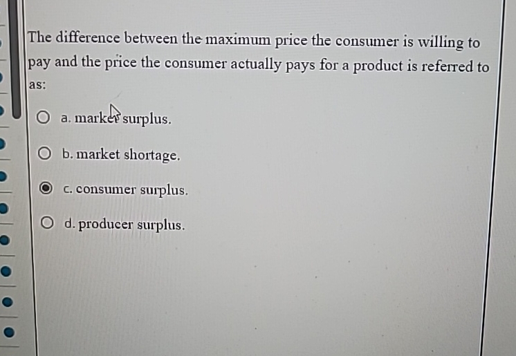 Solved The difference between the maximum price the consumer | Chegg.com