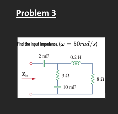Solved Problem 3Find the input impedance, (ω=50rads) | Chegg.com