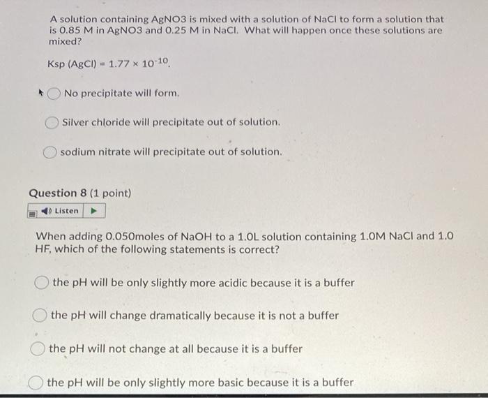 Solved A solution containing AgNO3 is mixed with a solution | Chegg.com