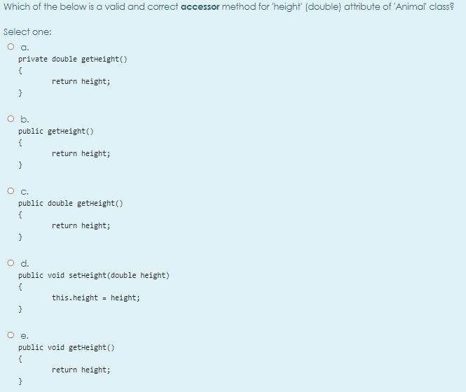 Solved Which of the below is a valid and correct accessor | Chegg.com