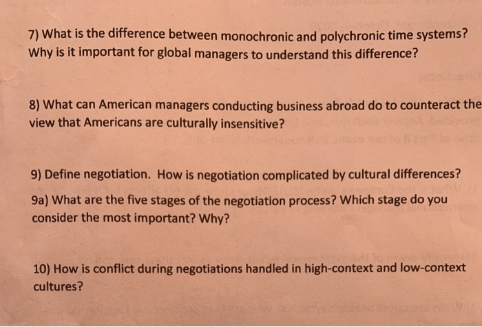 Solved 7) What is the difference between monochronic and | Chegg.com