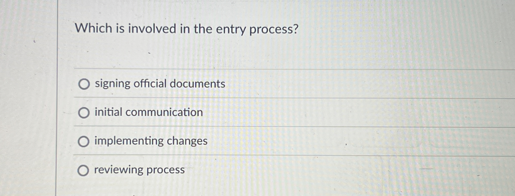 Solved Which is involved in the entry process?signing | Chegg.com