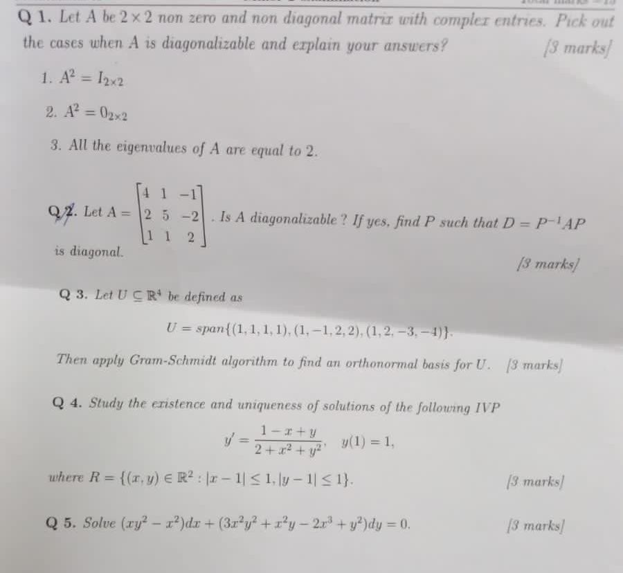 Solved Q 1. ﻿Let A be 2×2 ﻿non zero and non diagonal matrix | Chegg.com