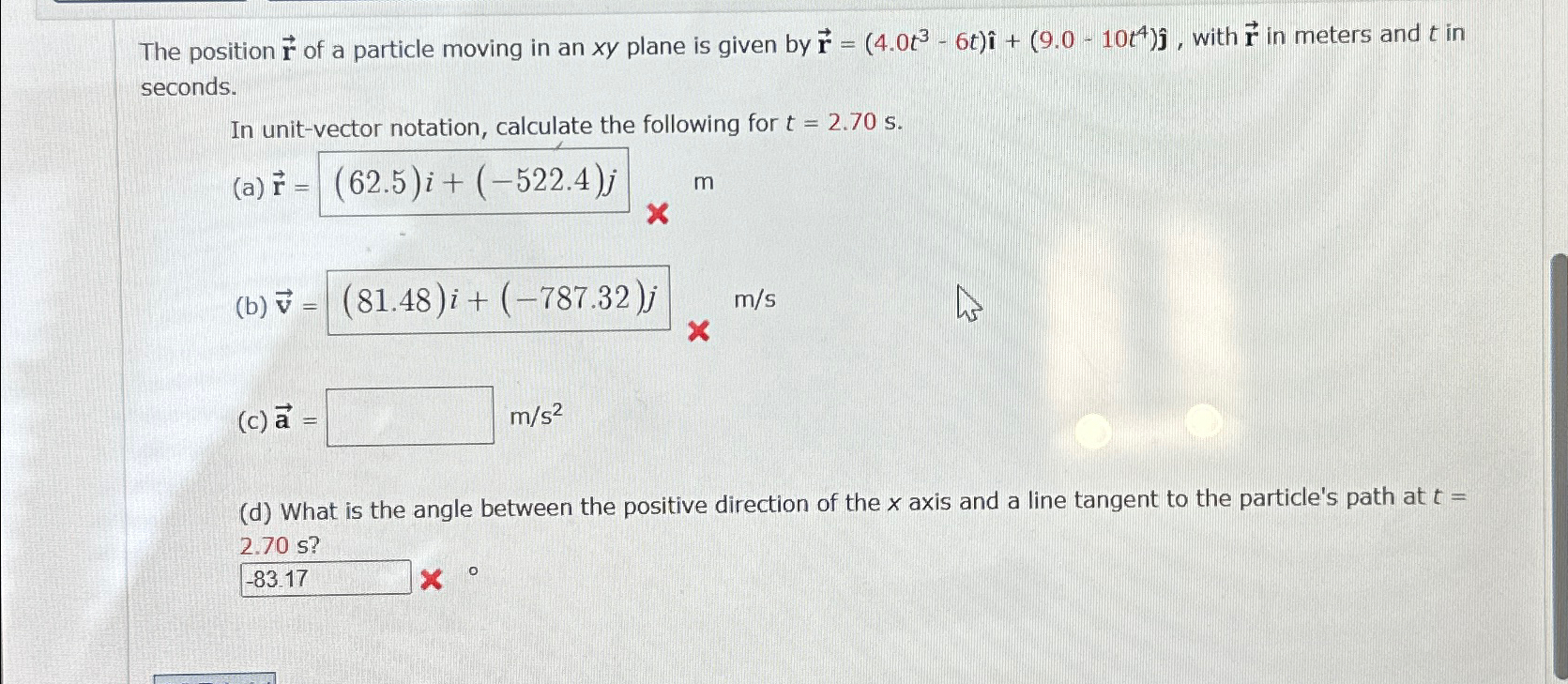 Solved The position vec(r) ﻿of a particle moving in an xy | Chegg.com