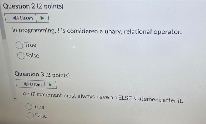 Solved In programming, ! is considered a unary, relational | Chegg.com