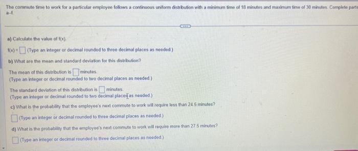 Solved The conmute time to work lor a particular employee | Chegg.com
