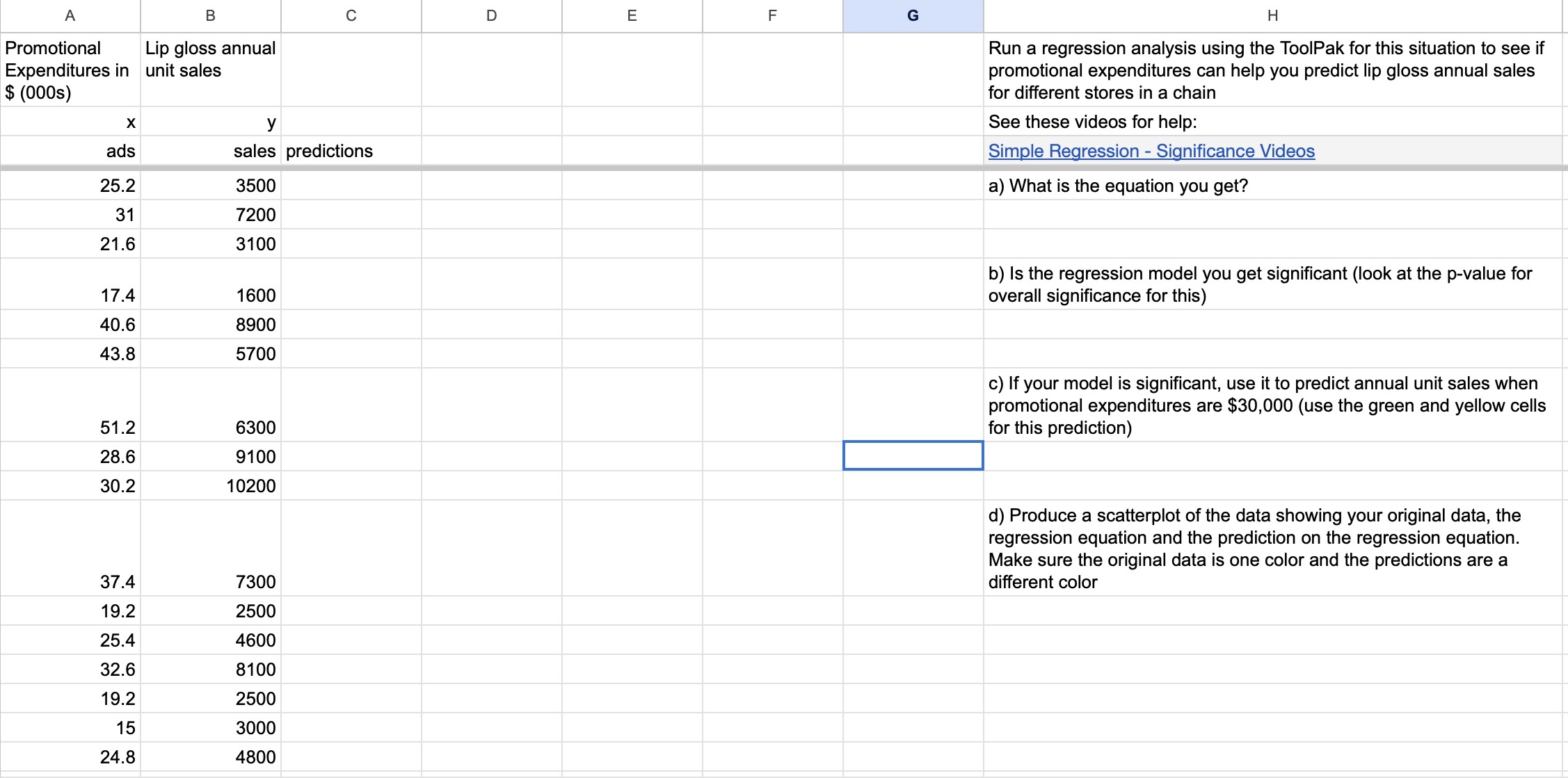 Solved Run a regression analysis using the ToolPak for this | Chegg.com