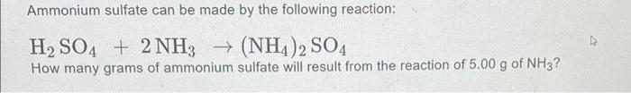 Solved Ammonium sulfate can be made by the following | Chegg.com