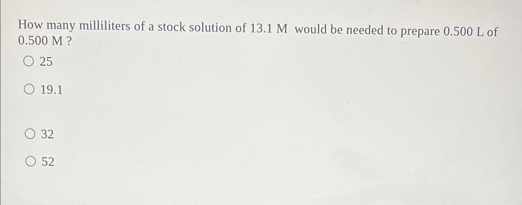Solved How many milliliters of a stock solution of 13.1M | Chegg.com