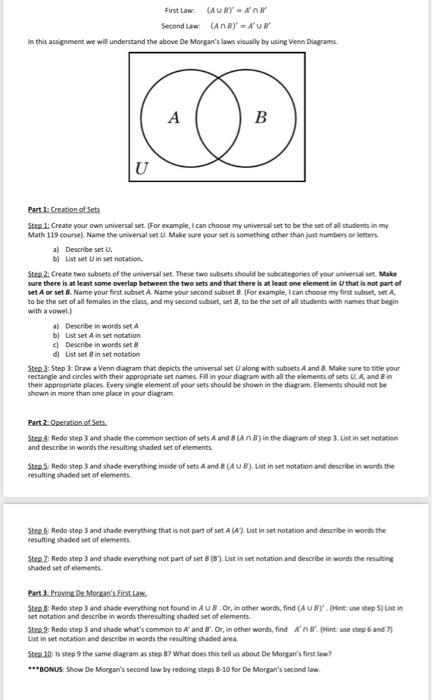 Solved First Law (AUB) = Ang Second Law (An)'AUB In this | Chegg.com