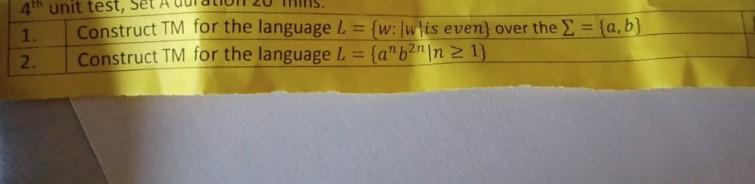 Solved 1. Construct TM for the language L={w:∣w∣ is even } | Chegg.com