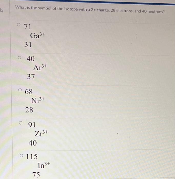 Solved What is the symbol of the isotope with a 3+ charge, | Chegg.com