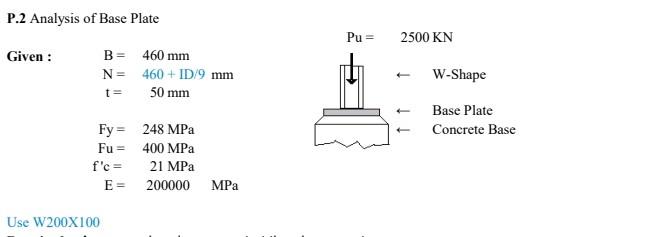 Solved P.2 Analysis of Base Plate Pu= 2500 KN Given : B = | Chegg.com
