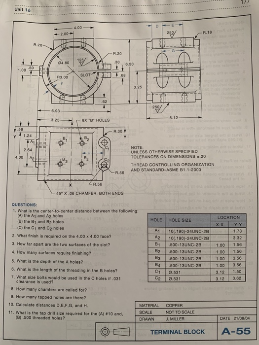 Solved blueprint Reading 18 po A-55 Terminal Block - Fill in | Chegg.com