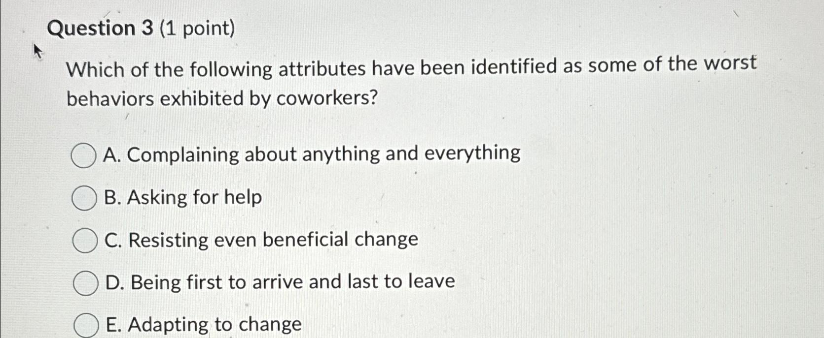 Solved Question 3 (1 ﻿point)Which of the following | Chegg.com