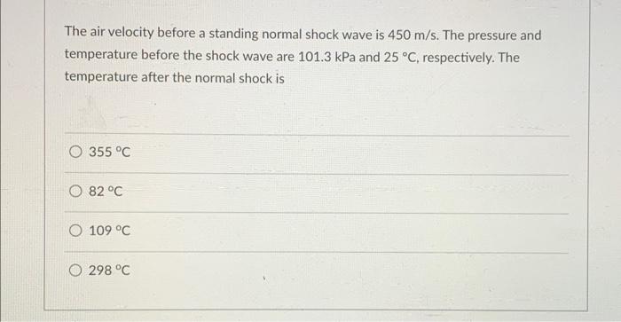 Solved The air velocity before a standing normal shock wave | Chegg.com