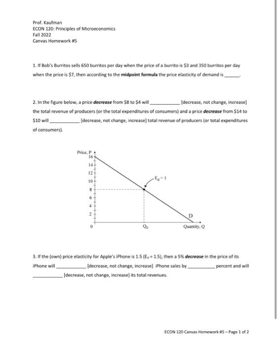 Solved Prof. Kaufman ECON 120: Principles of Microeconomics | Chegg.com