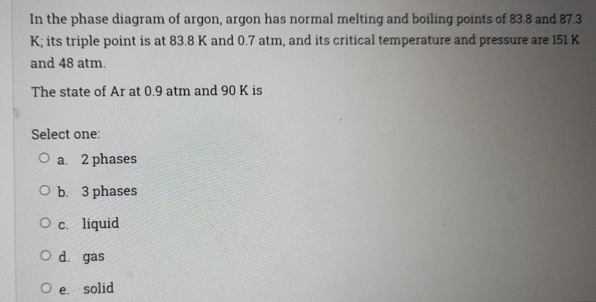 Solved In the phase diagram of argon, argon has normal | Chegg.com