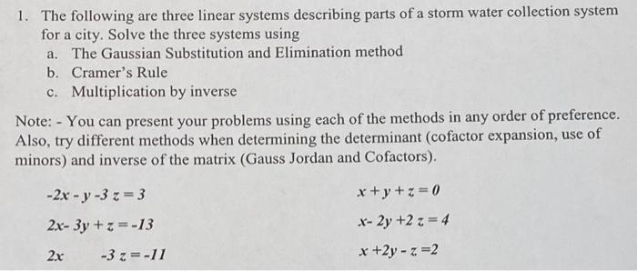 Solved 1. The following are three linear systems describing | Chegg.com