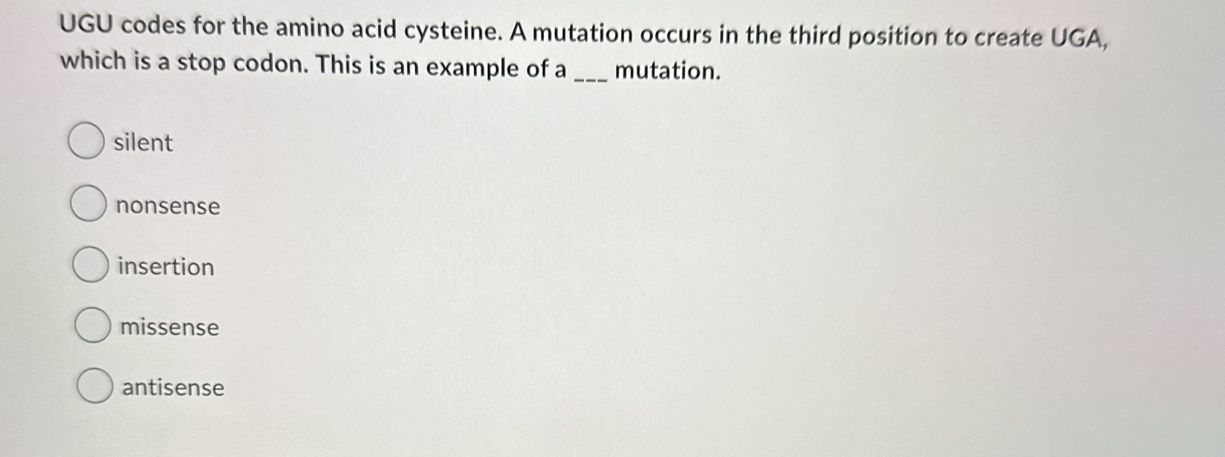 Solved UGU codes for the amino acid cysteine. A mutation | Chegg.com