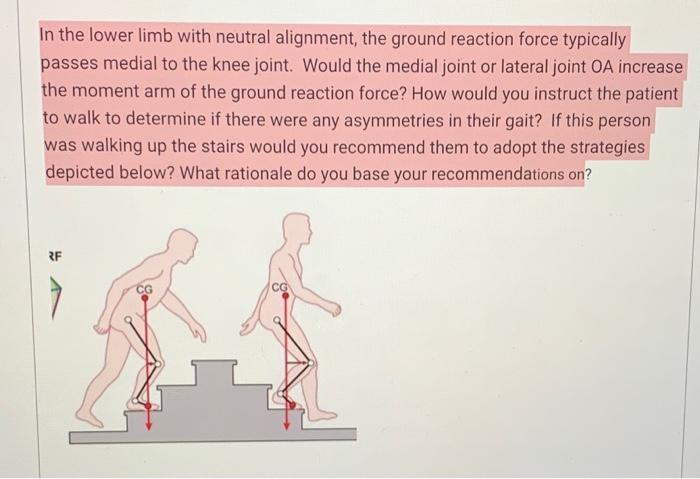 Solved In the lower limb with neutral alignment, the ground | Chegg.com