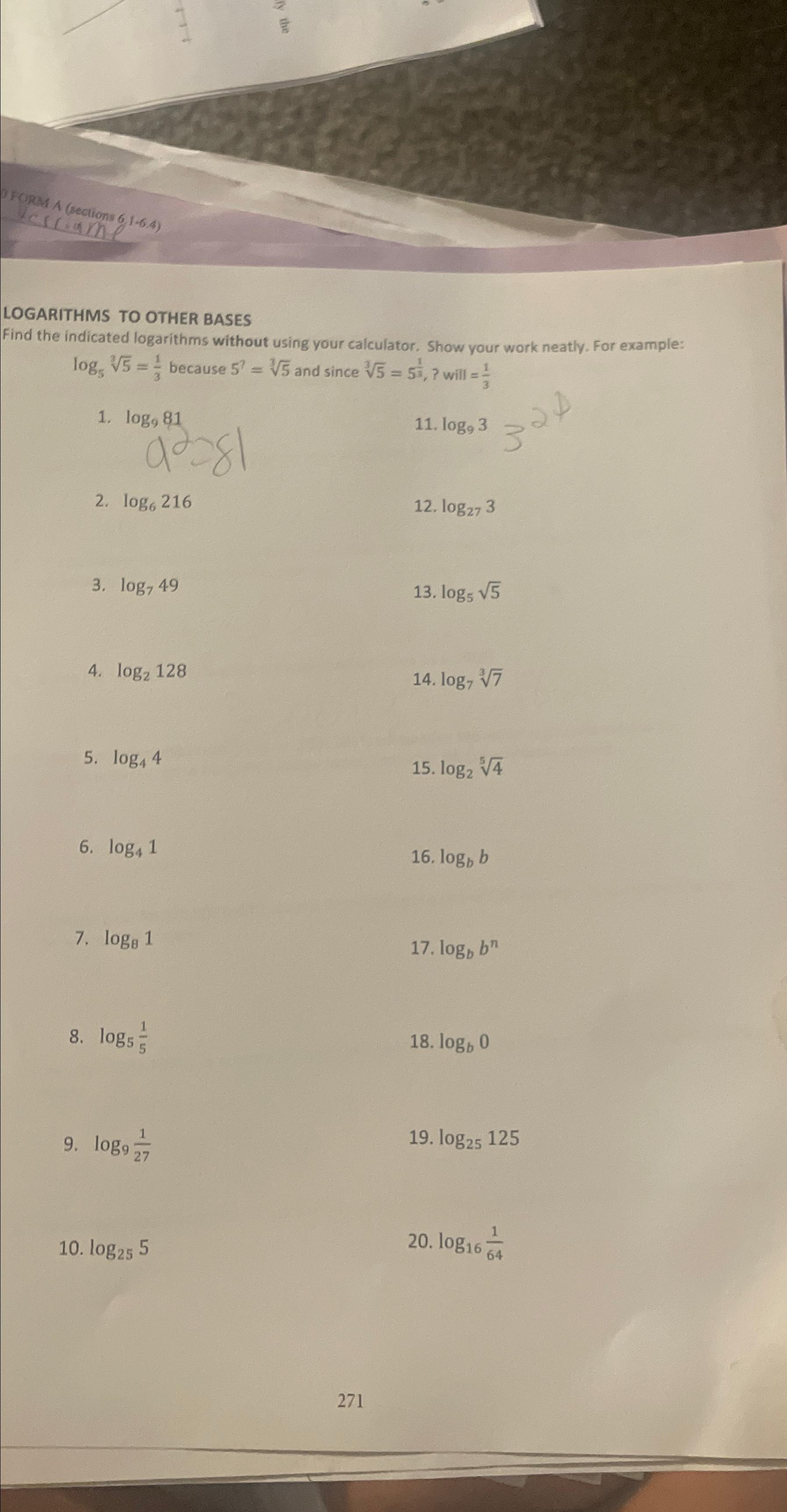 Solved LOGARITHMS TO OTHER BASES\\nFind the indicated | Chegg.com