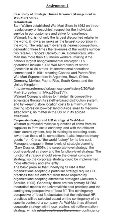 Solved Assignment 1 Case study of Strategic Human Resource | Chegg.com