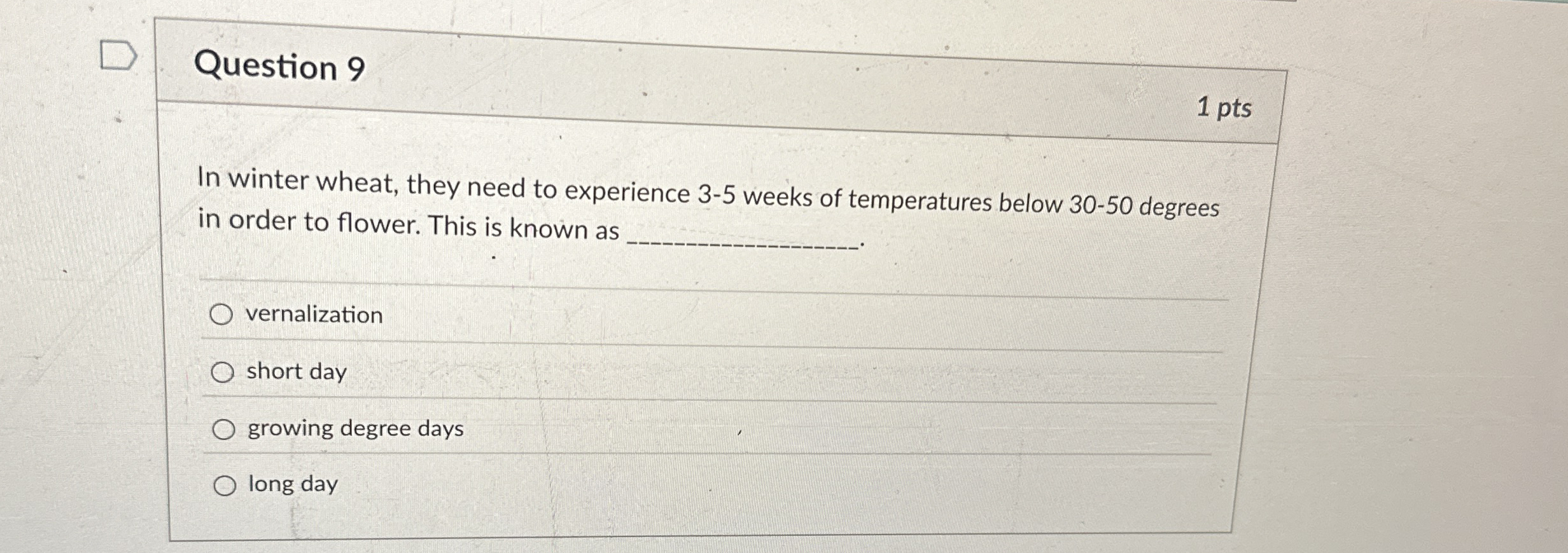 Solved Question 91 ﻿ptsIn winter wheat, they need to | Chegg.com