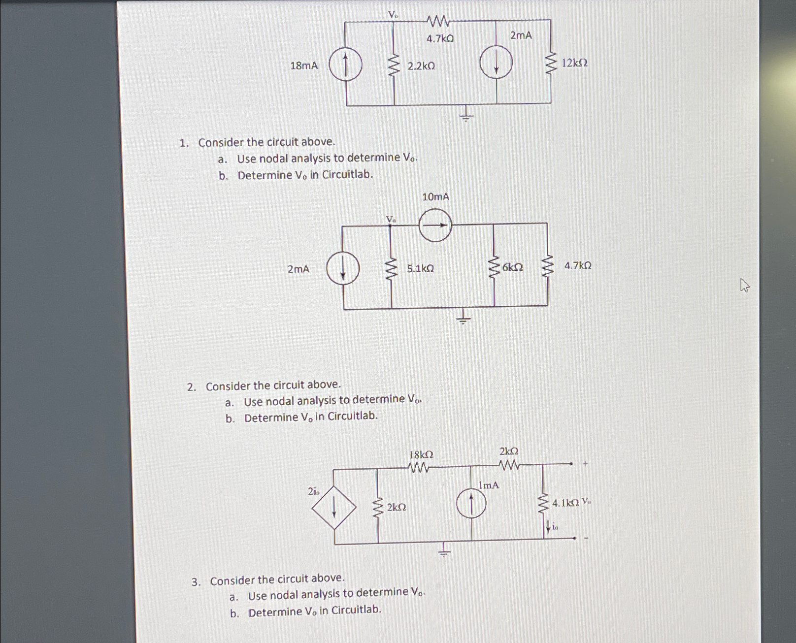 Solved Consider the circuit above.a. ﻿Use nodal analysis to | Chegg.com