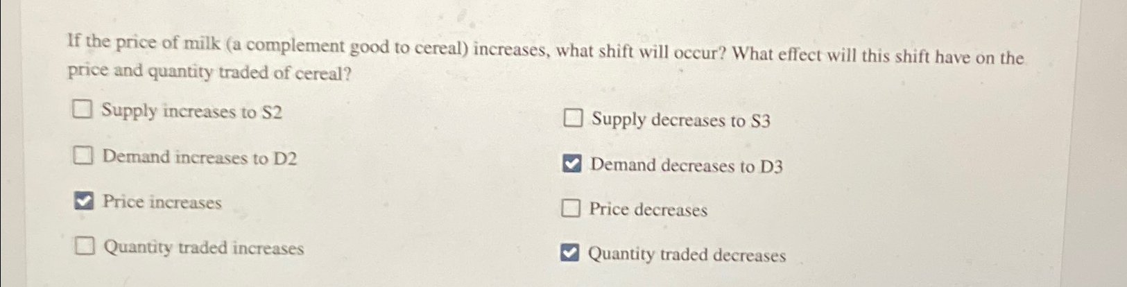 Solved If the price of milk (a complement good to cereal) | Chegg.com