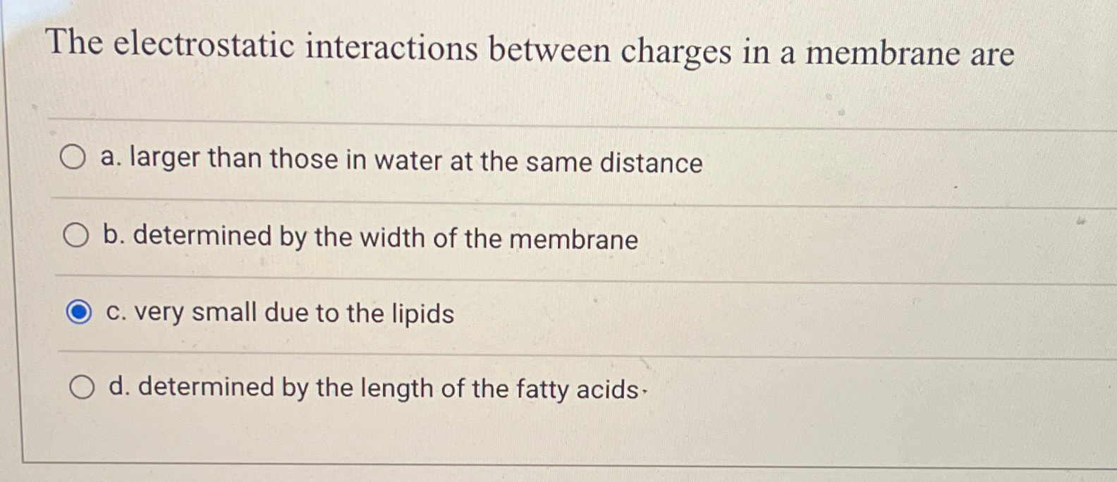 Solved The electrostatic interactions between charges in a | Chegg.com